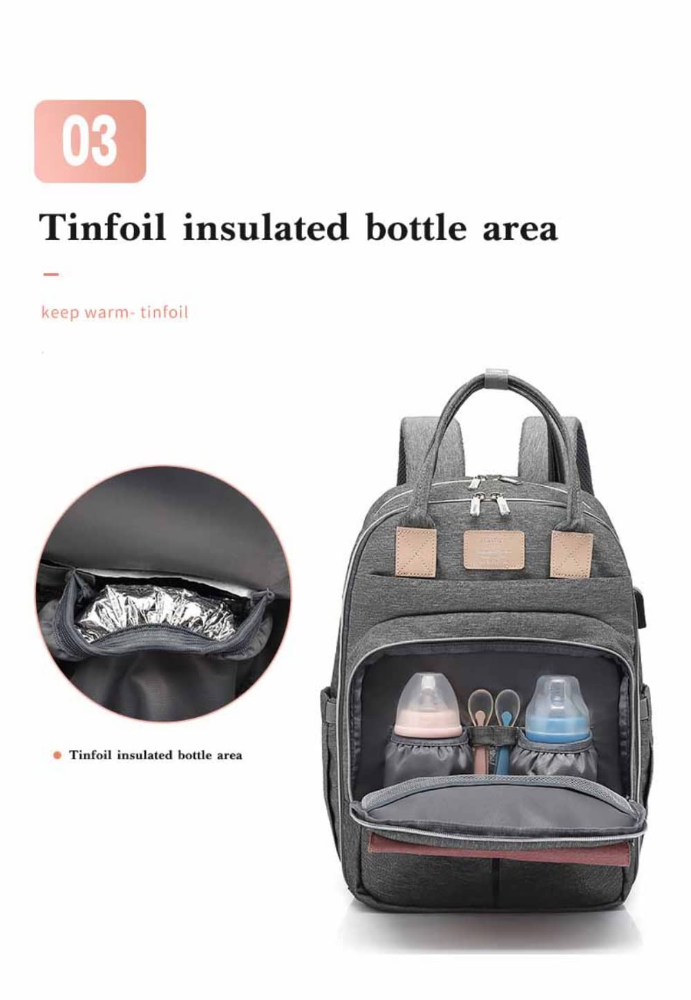 SPYLOH Diaper Bag Backpack Multifunction Travel Back Pack Maternity Baby Changing Bags Large Capacity (gray pink-USB)