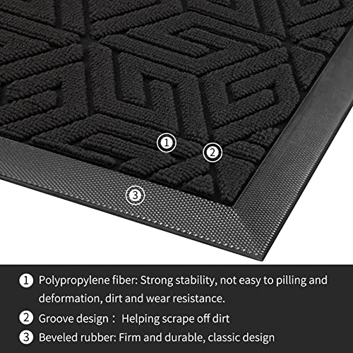 Yimobra Durable Front Door Mat, Heavy Duty Welcome Outdoor Indoor Doormat Entrance Floor Matt, Non Slip Rubber Backing, Easy Clean Shoe Scraper, Waterproof, Patio, Lawn, Garage, 17x29.5 Inch, Black