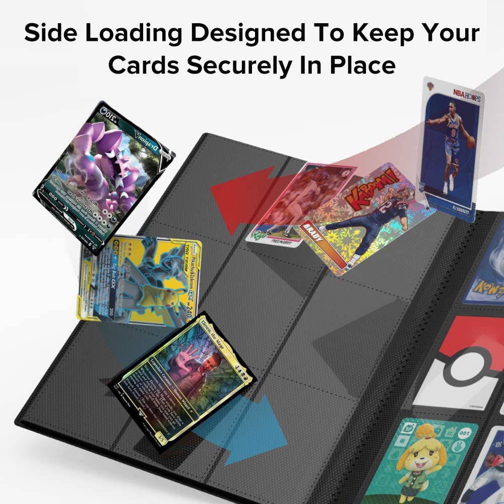 MIXPOET Trading Card Album Binder - 9 Slots, 360 Side Loading Pocket Folder for TCG (Black)