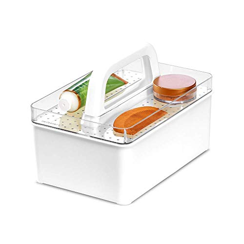 madesmart Bin-Stack Collection Two-Compartments, Handle for Portability, BPA-Free, Large, White