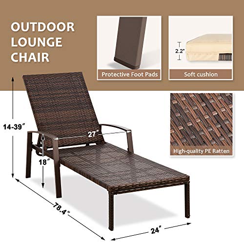 Pamapic 8512 Pieces, Chaise Thickened Cushion, PE Rattan Steel Frame Pool Lounge Chair Set for Patio Backyard Porch Garden Poolside, 2 PCS, Beigeā¦