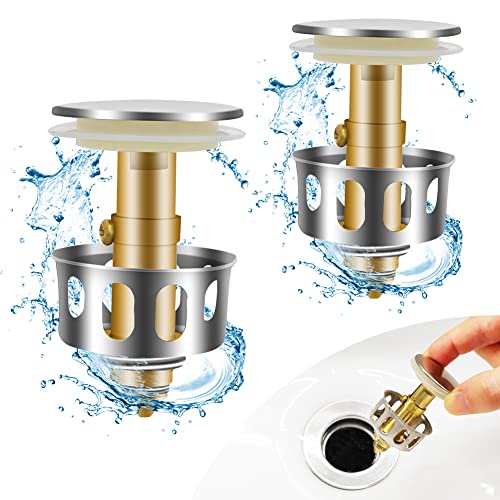 Only For 1.38 Inches Wash Basin Bounce Drain Filter , 2PCS Stainless Steel Kitchen Bathroom Plug Pop up Sink Drain Stopper Drain Strainer with Basket
