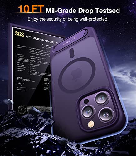 TORRAS Stronger Magnetic for iPhone 14 Pro Max Case with Stand, Compatible with MagSafe, Built in Hidden Kickstand, 10FT Mil-Grade Drop Protection for iPhone 14 Pro Max Case, Translucent Matte Purple