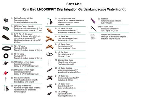 Rain Bird LNDDRIPKIT Drip Irrigation Landscape/Garden Watering Kit with Drippers, Micro-Bubblers, Micro-Sprays