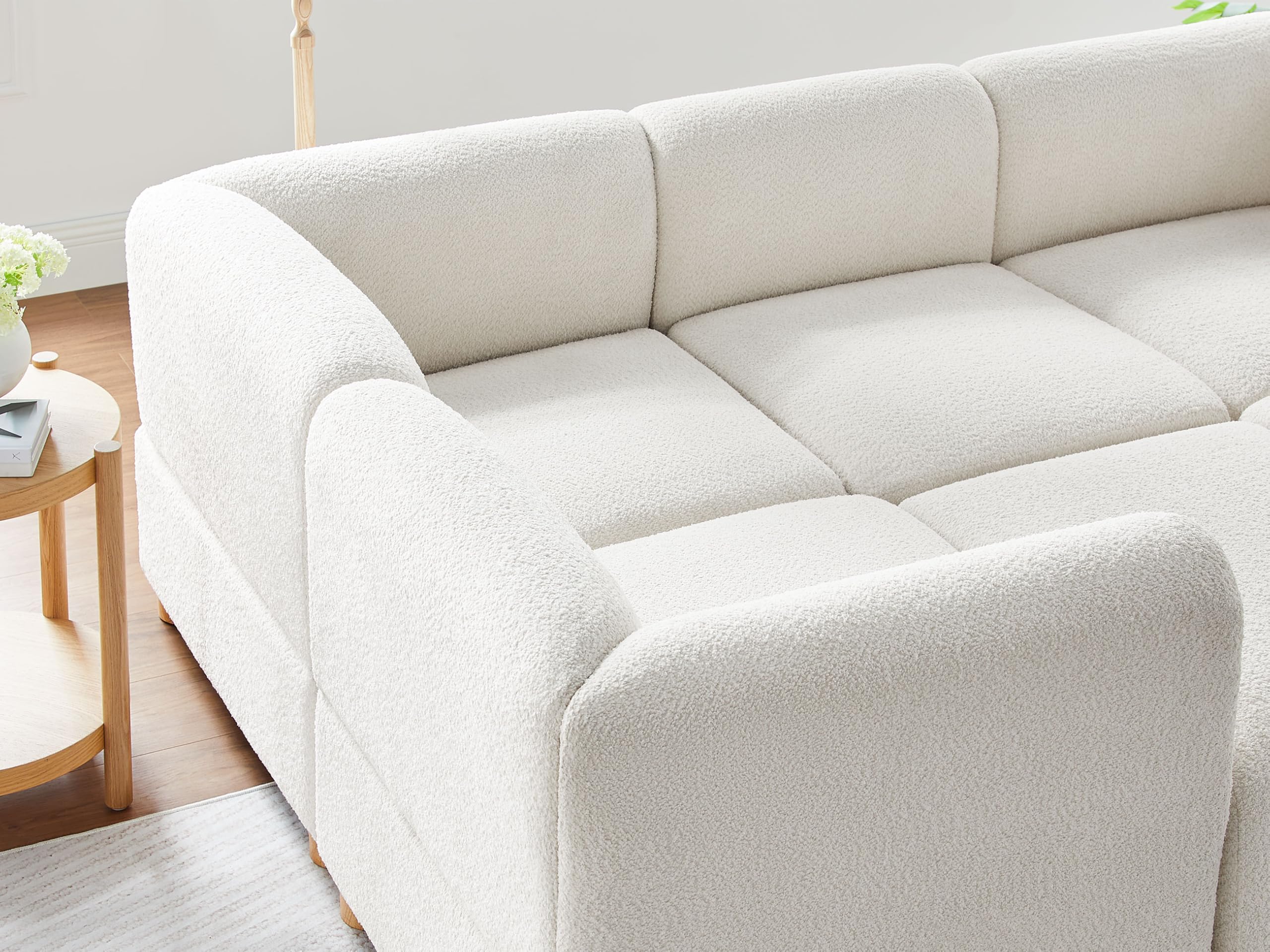 VANOMi Oversized Modular Sectional Sofa Set, Sleeper Couch That can Turn into Cinema Mode, 93 Inches Wide, 6 Seats, Boucle Fabric