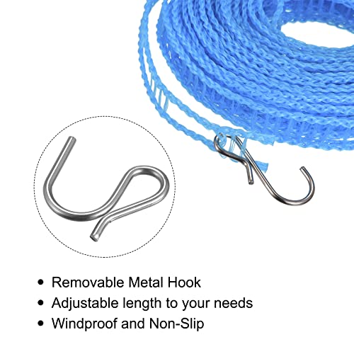 uxcell Portable Clothesline, 26.24ft Nylon Windproof Non-Slip Washing Line Rope for Courtyard Outdoor Travel Camping Laundry Drying, Blue 2 Pcs