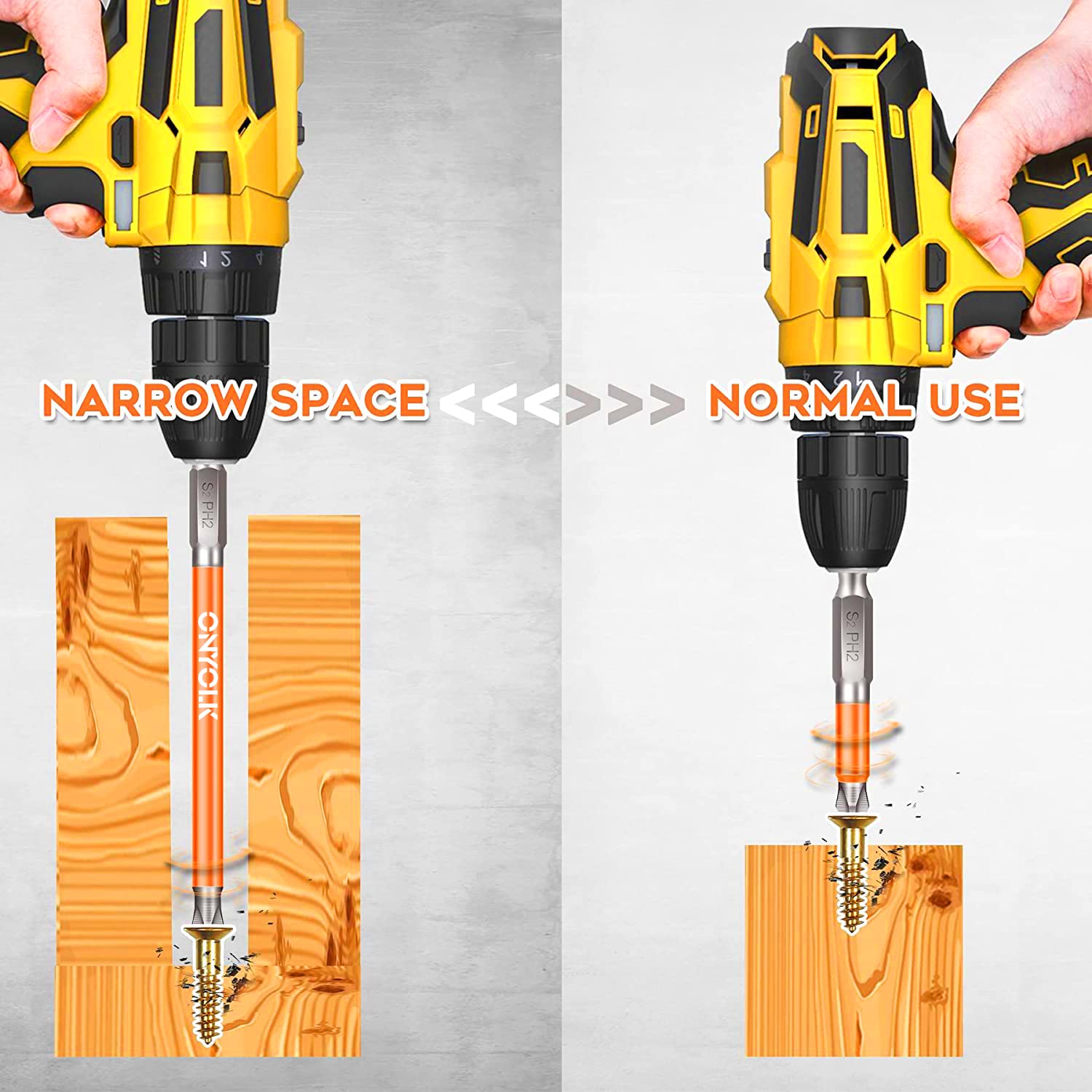 OnYolk 10-Piece Phillips Magnetic Screwdriver Bit Set, S2 Alloy Steel Anti-Slip Long Drill Bits, 1/4 Hex Shank, Fine Tooth Design, Strong Magnetism, Size 1"- 5", PH2