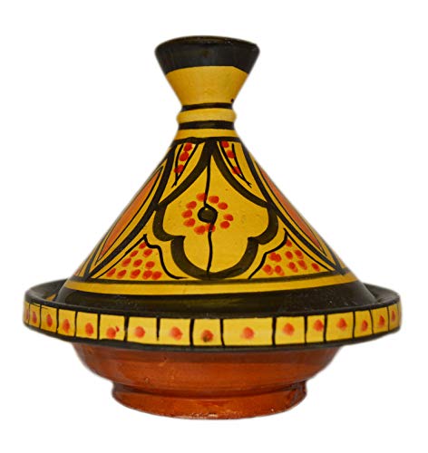 Moroccan Handmade Serving Tagine Exquisite Ceramic Verde Small Inches in Diameter Yellow
