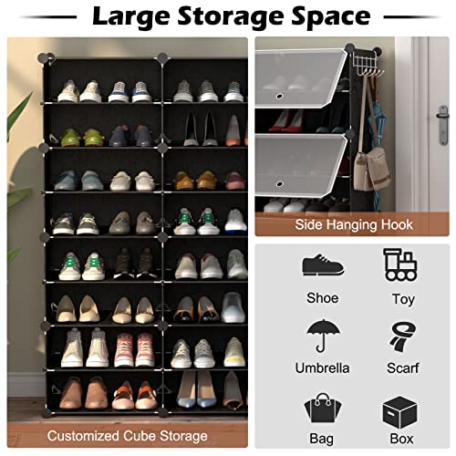 Safstar 48 Pairs 12 Cube Shoe Rack Organizer, Freestanding Shoe Storage Cabinets with Side Hanging Hook, Expandable Cube for Heels & Boots, Space Saver Shoe Racks for Closet Entryway Bedroom Hallway