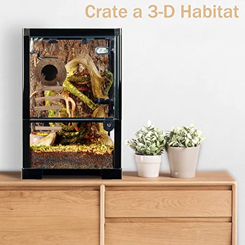 RUNANIA Crested Gecko Tank Accessories, Reptile Vines and Plants Coco Hut Coconut Shell with Ladder Hideout Cave Habitat Decor for Climbing Lizard Leopard Gecko Tortoise Amphibians Hermit Crab