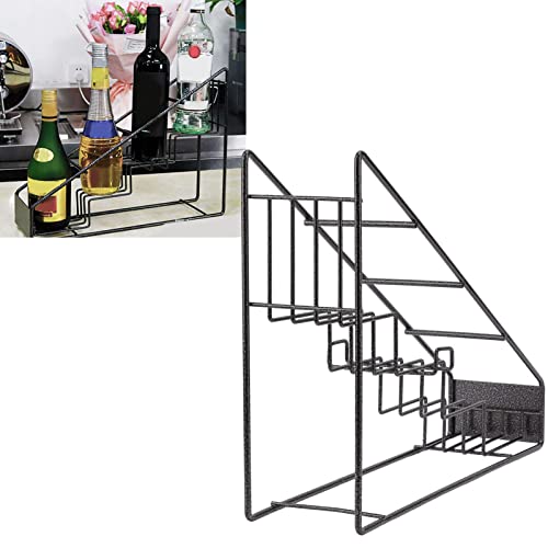 Stainless Steel Wire Wine Bottle Holder, 4 Compartments Syrup Bottle Holder, Wire Spice Rack Countertop for Home, Kitchen