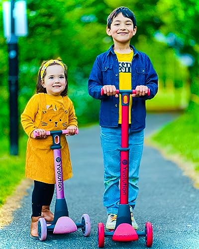 Yvolution Y Glider Nua | Three Wheel Foldable Kick Scooter for Kids with Storage Accessory for Children Ages 3+ Years (Blue)