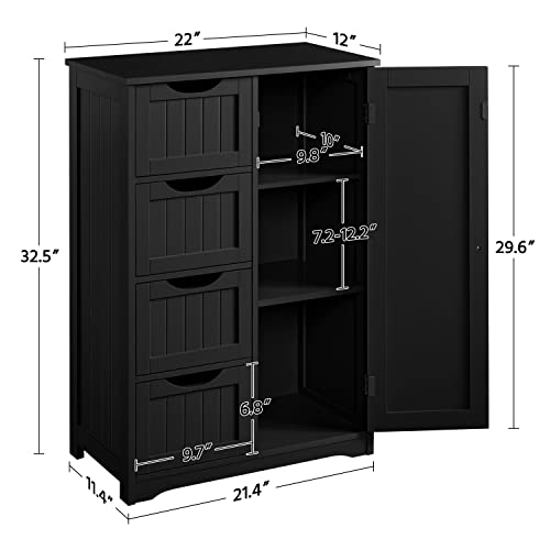 Yaheetech Wooden Bathroom Floor/ Side Storage Organizer Cabinet with 4 Drawers and 1 Cupboard, Freestanding Entryway Storage Unit Console Table for Home Decor