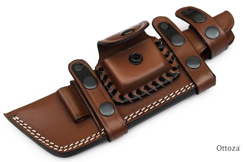 Ottoza Handmade Leather Knife Sheath Right Hand Tracker Knife Sheath - Bushcraft Knife Sheath - Hunting Knife Sheath - Survival Knife Sheath Horizontal Carry Dark Brown TOP Grain Leather No:103