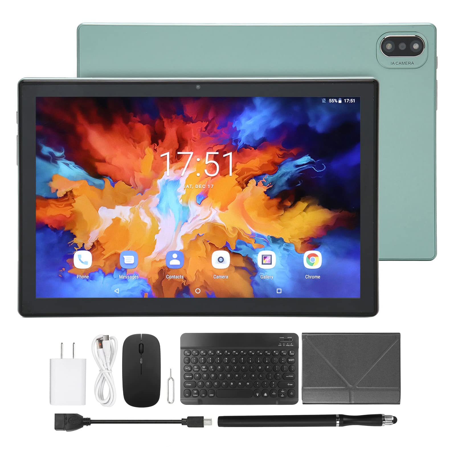 Jopwkuin HD Tablet, Mouse Keyboard 12GB RAM Tablet PC for Office (Green)