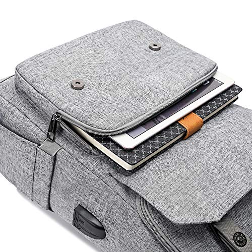 YALUNDISI Vintage Backpack Travel Laptop Backpack with usb Charging Port for Women & Men College Backpack Fits 15.6 Inch Laptop Grey