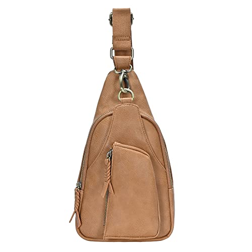 MMS Brands Antik Kraft - The Tasha Soft Vegan Leather Crossbody Sling Backpack Purse for Women - Camel
