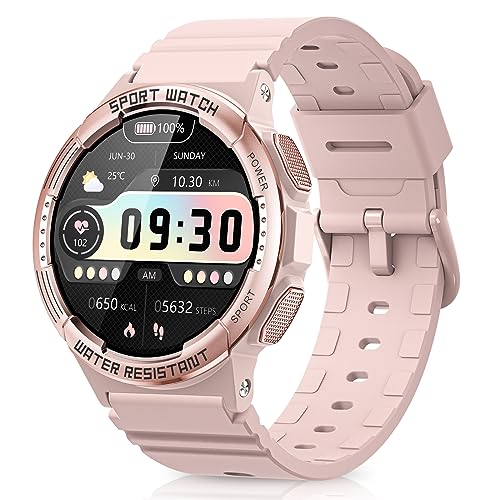 Smart Watches for Women, 1.3'' Always-On AMOLED Display, Bluetooth Smartwatch for Android iPhone, Fitness Tracker with 2 Bands, Heart Rate/Blood Oxygen/Sleep Monitor, 5 ATM Waterproof Sport Watch Pink