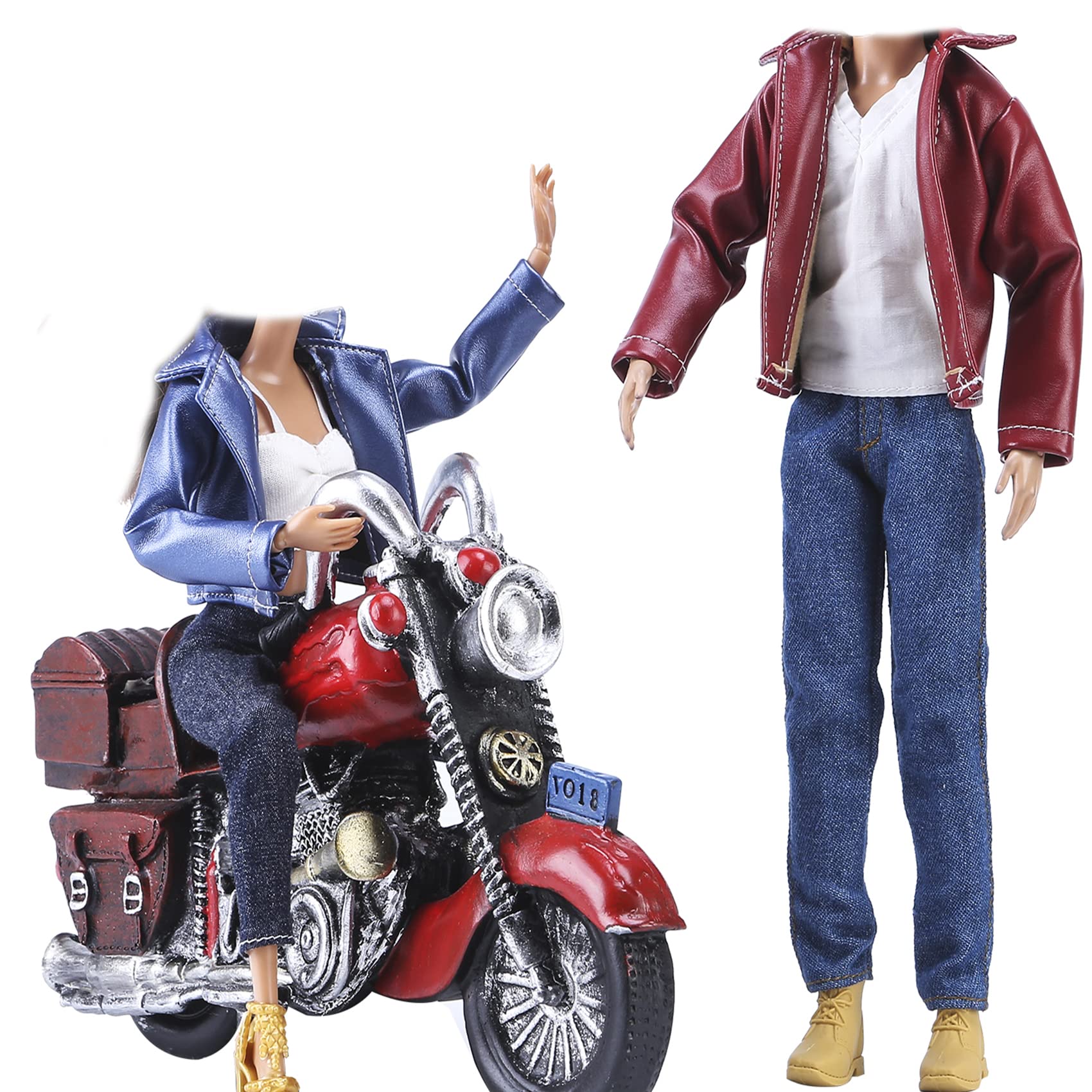 YAMASO Leather Coat Suit Pack,Cool Wild Motorcycle Style Couple Clothes for 11.5″ Girl Dolls and 12″ Boy Doll(Doll and Motorcycle not Included)