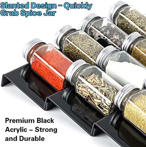 Yakaly Black Acrylic Spice Drawer Organizer, Expandable 11" to 22" - 4 Tier Slanted Drawer Seasoning Jars Rack Hold up 60 Jars, Adjustable In Drawer Spice Tray for Kitchen Cabinet Drawer/Countertop