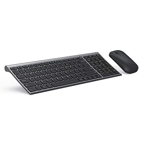 Rechargeable Wireless Keyboard Mouse, seenda Slim Thin Low Profile Keyboard and Mouse Combo with Numeric Keypad Silent Keys for Windows 7/8/10/11 PC Laptop Computer, Gray
