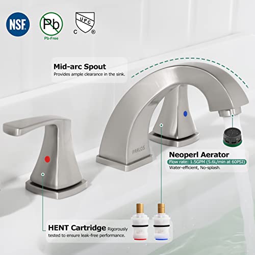 PARLOS Widespread Double Handles Bathroom Faucet with Pop Up Drain and cUPC Faucet Supply Lines, Brushed Nickel, Doris 14172