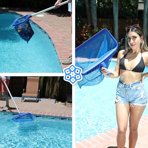 Pool Skimmer Net, Heavy Duty Leaf Rake Cleaning Tool, Fine Mesh Net Bag Catcher