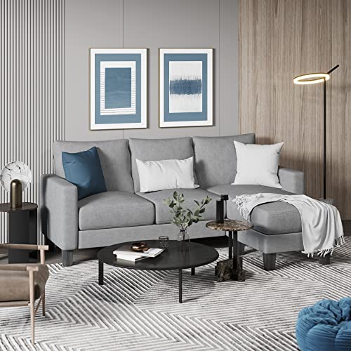 YESHOMY Convertible Sectional 3 L-Shaped Couch Soft Seat with Modern Linen Fabric, Small Space Sofas for Living Room, Apartment and Office, 70'', Gray