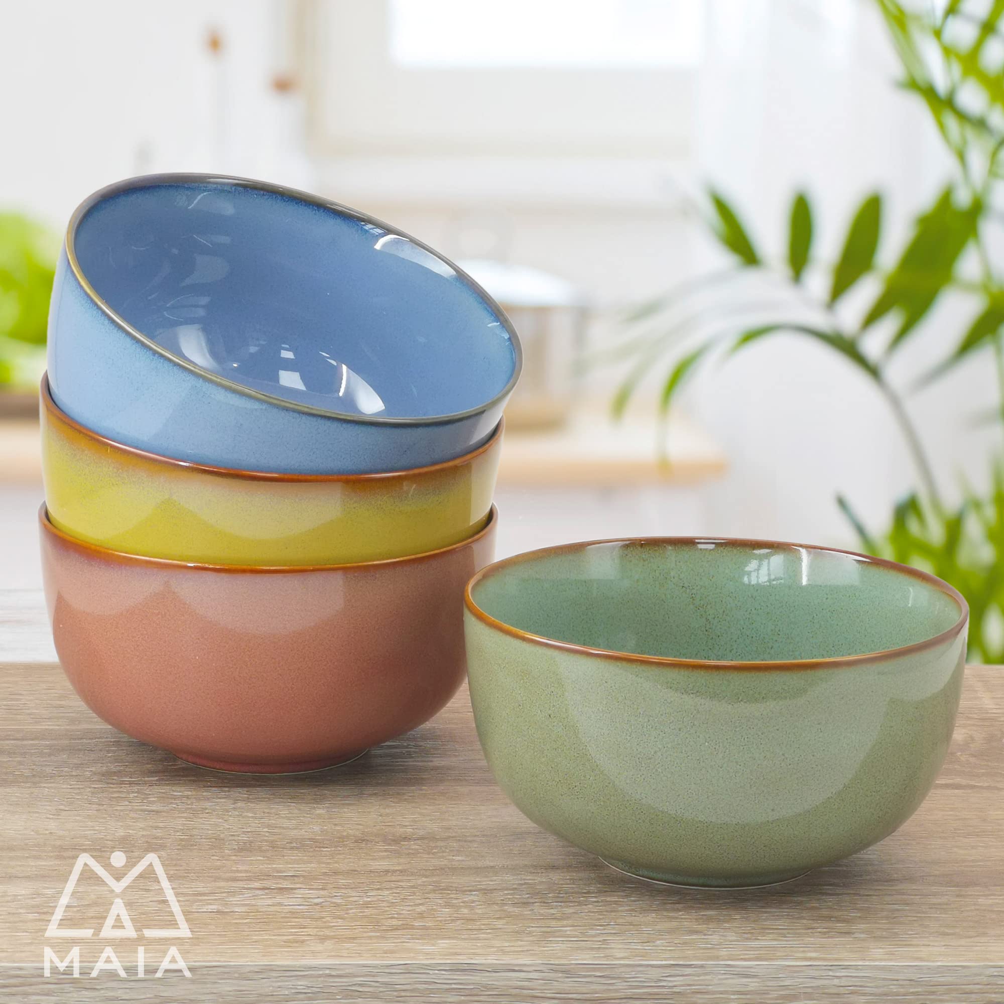 MAIA Dinnerware Sets Plates and Bowls Sets 30 Ounce Mixing Bowls Ramen Bowl Set 6 Inch Soup Bowls Serving Bowls Ceramic Fruit Bowl Set Of 4 for Pasta Salad Cereal Kitchen