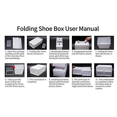 YIPONYT 20 Pack Shoe Box Side Open, Plastic Stackable Shoe Storage Organizer Shoe Container Sneaker Box for Men Women Shoe (13.0 x 9.1 x 5.5 inches, White)