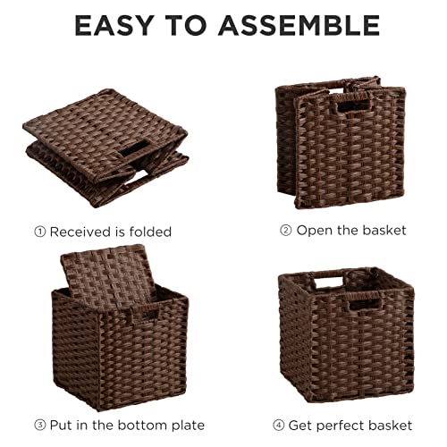 joybest Wicker Baskets for Shelves, Wicker Cube Storage Bins, 12L×12H×11.5W inch Storage Basket Cube with Handles for Pantry, Bedroom, Living Room, Nursery Room 3Pack