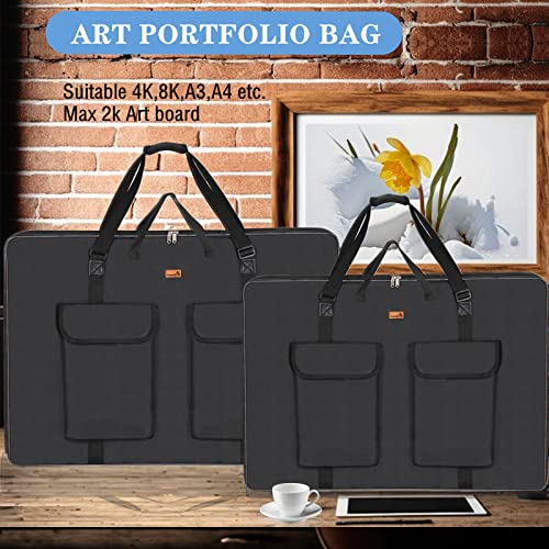 TreochtFUN Art Portfolio 23 X 31, Portfolio Case A2 Heavy duty Portfolio Folder for Artwork With Shoulder Strap, Art Supply Bag For Large Painting Board Supplies .(Black)