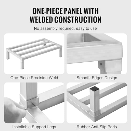VEVOR Aluminum Dunnage Rack, 36β x 20β Commercial Food Floor Rack, 8β Off The Floor, 1800 lbs Capacity All-Welded Aluminum Storage Rack, for Storage in Restaurants, Kitchens, Garages and Vehicles