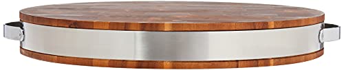 Mountain Woods EGA2SS 15" X 2" Extra Thick Acacia Hardwood End Grain Round Cutting Board w/Stainless Steel Band, 15 X 15 X 2