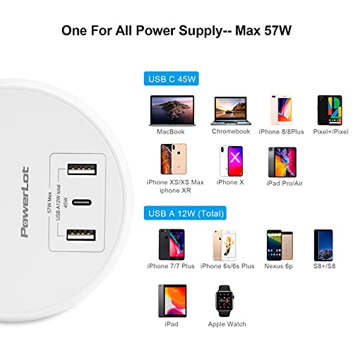PowerLot Power Strip with 2 Outlets, 3 USB (2A+1C), 5TF Extension Cord Power Strip with PD 45W USB C for Laptop, Flat Plug Power Strip for Cruise Ship Travel Home and Office