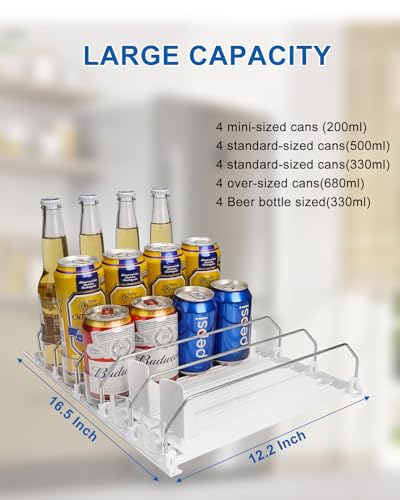 Soda Can Organizer for Refrigerator, 5 Rows Automatic Drink Dispenser for Fridge, Width Adjustable Soda Can Dispenser for Refrigerator, Beer Pop Can Water Bottle Storage for Pantry (White, 12.2"Deep)
