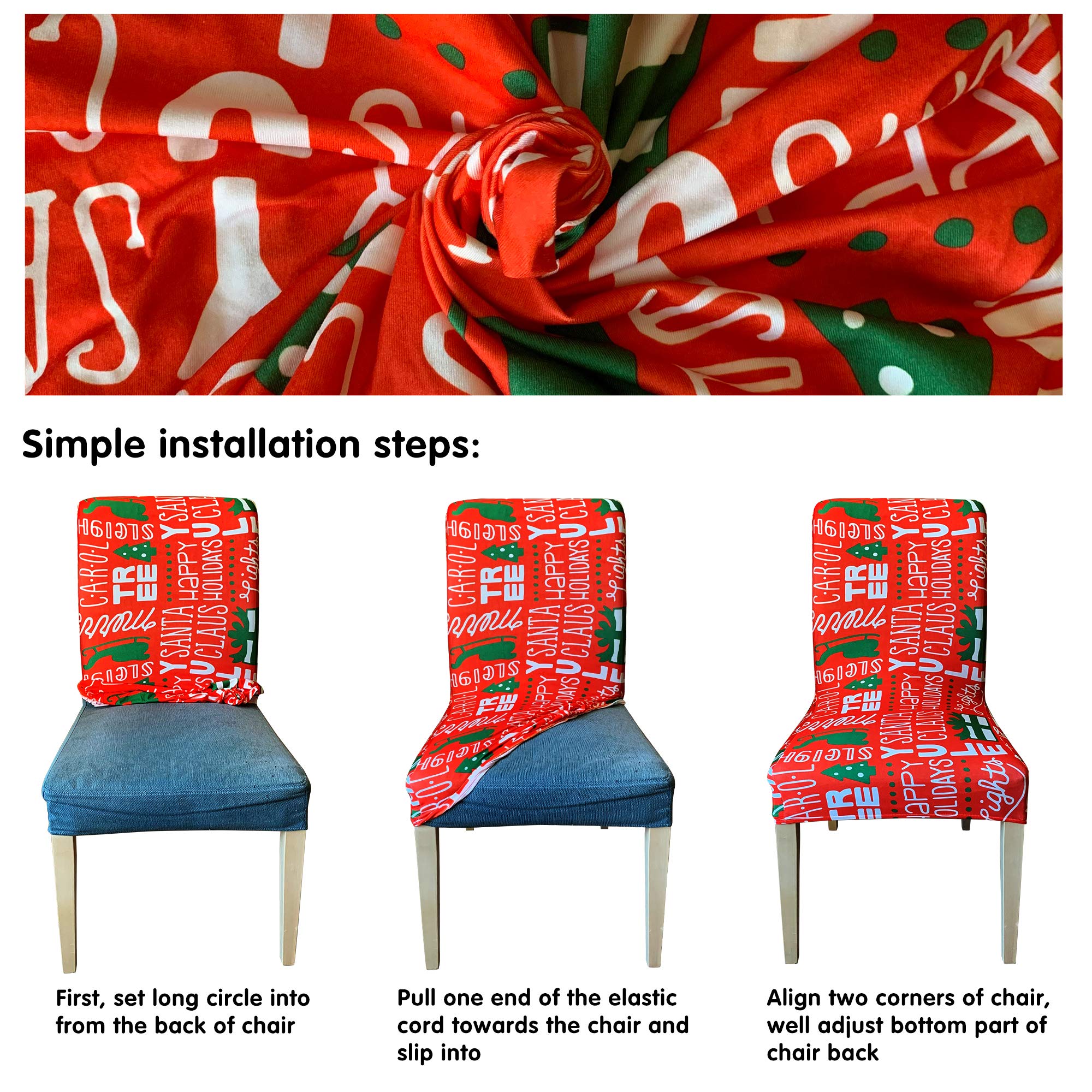 JOYIN 4 Pcs Stretch Chair Covers Christmas Removable Washable Dining Room Chair Protector Slipcovers for Christmas Home Decor Holiday Seat Cover