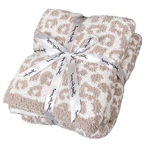 Soft Plush Fluffy Leopard Knitted Throw Blanket, Lightweight Warm Cozy Reversible Blanket Cheetah Blanket, Perfect for Couch, Bed, Sofa, Cream