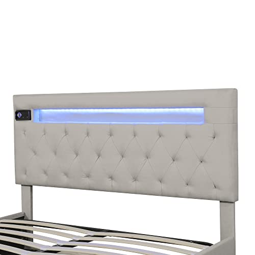 Queen Size Upholstered Platform Bed with Gas Lift up Storage,Adjustable Headboard Featured w/Bluetooth Audio, LED Light and USB Charging,Hydraulic Storage Platform Bed for Kids Teens Adults