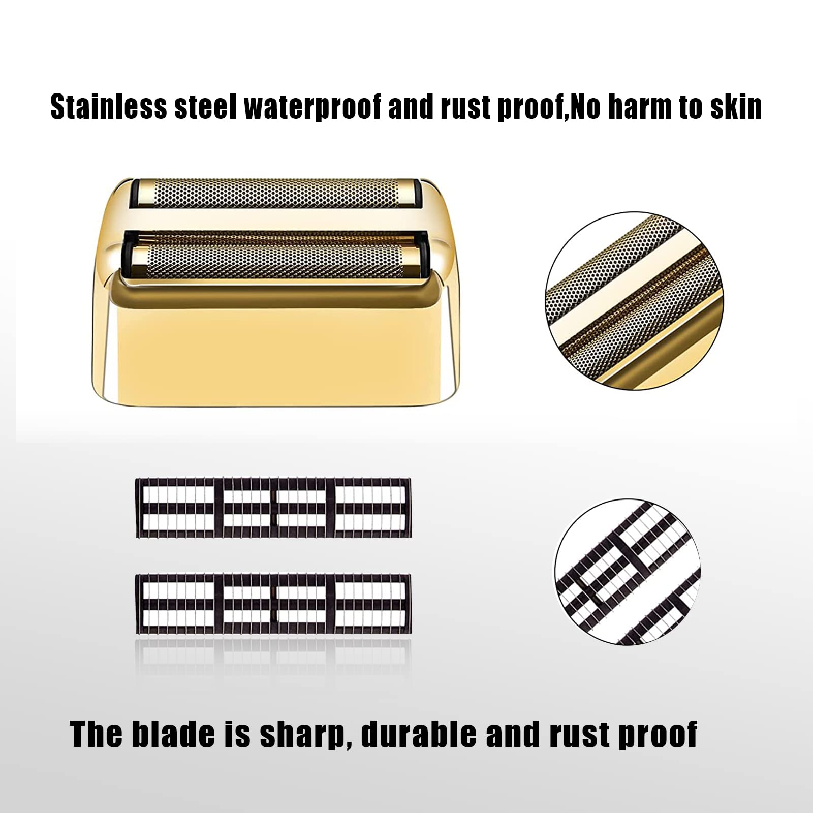 Shaver Replacement Foil and Cutters Compatible with FXFS2G & Replacement Blade for Outlining Hair Trimmers FX707Z DLC, Trimmer Blade Sets, Compatible with BaBylissPRO, Gold