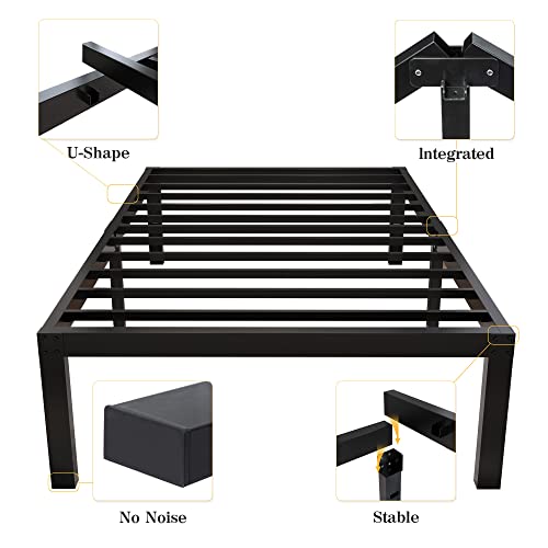 yookare 18 Inch Tall and Strong Platform Metal Bed Frame/Easy Assembly Mattress Foundation/ 4000lbs Heavy Duty Frame with Steel Slat Support/No Noise/No Box Spring Needed,Twin