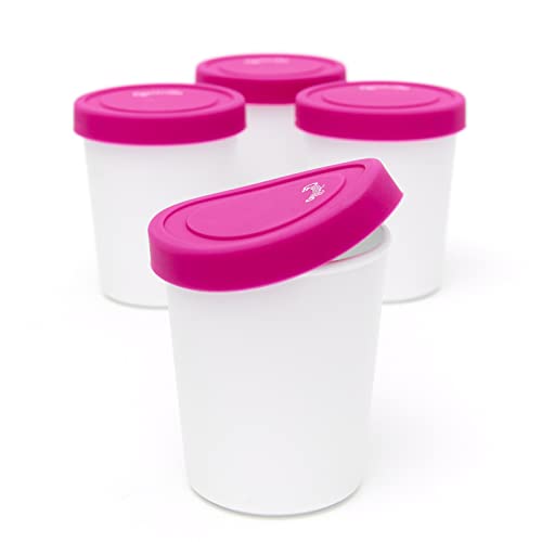 Quitrillo - Premium Mini Tub Ice Cream Storage Containers, 6 oz.each-Set of 4, Freezer, Pantry Storage. Silicone Lid, Reusable. Snack Containers, BPA free, Stickers to Label INCLUDED!