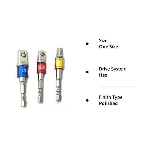 PANOVO (3Pcs) Power Hand Tools Sockets Adapter sets, Hex Square Nuts Driver Drill Impact Socket Extension Bit Adapter Socket Wrench Adapter Set 1/4" 3/8" 1/2" drive.