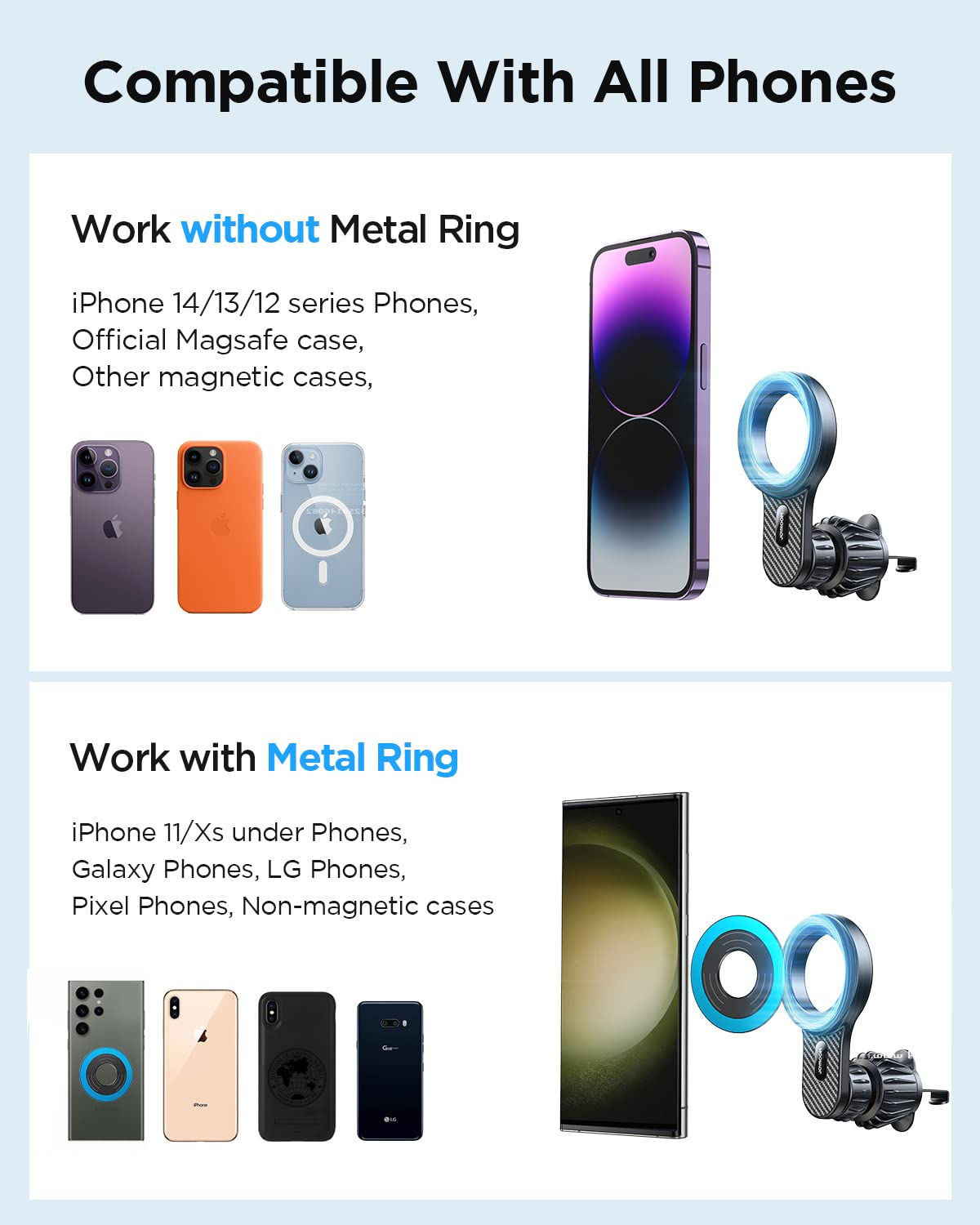 JOYROOM Fits for MagSafe Car Mount, [20 Strong Magnets] Magnetic Car Phone Holder Mount, [Easily Install&Never Blocking Vent] Magnetic Phone Mount for Car for iPhone 15 Pro Plus 14 13 12 MagSafe Case