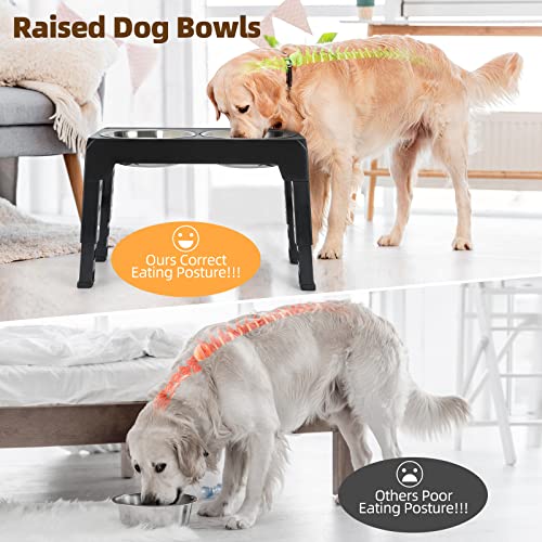 PANZZDA Elevated Dog Bowls Adjustable Raised Stand with Double Stainless Steel Food Bowls Adjusts to 4 Heights 3.1โ, 8.6โ, 10.2โ, 11.8โ, for Small Medium Large Dogs and Pets