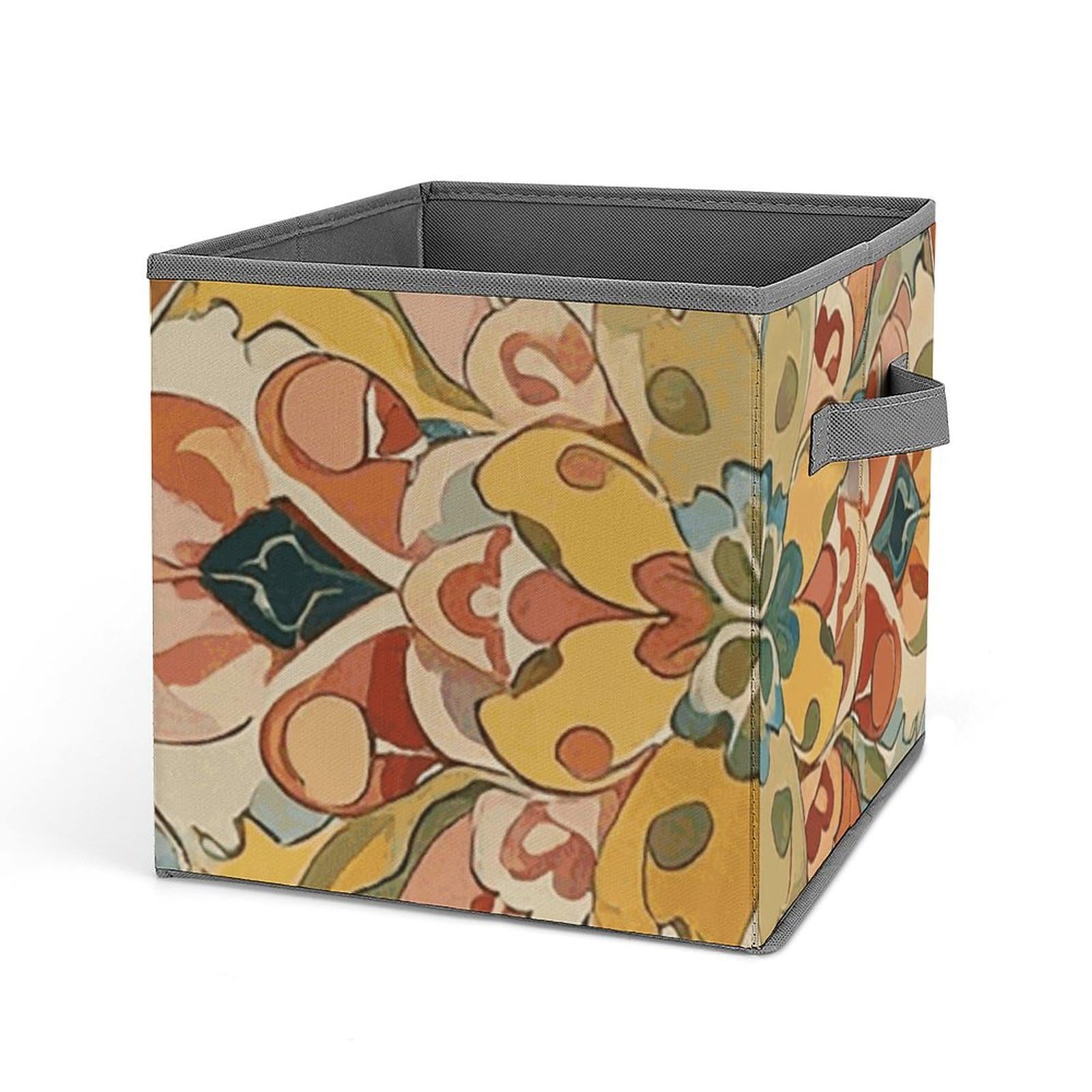 VFMNT Storage Bin Vintage Floral Pattern Storage Cube Storage Basket with Handle Collapsible Closet Organizer Bin Foldable Storage Box Shelf Baskets for Bedroom Clothing 10.6 Inch
