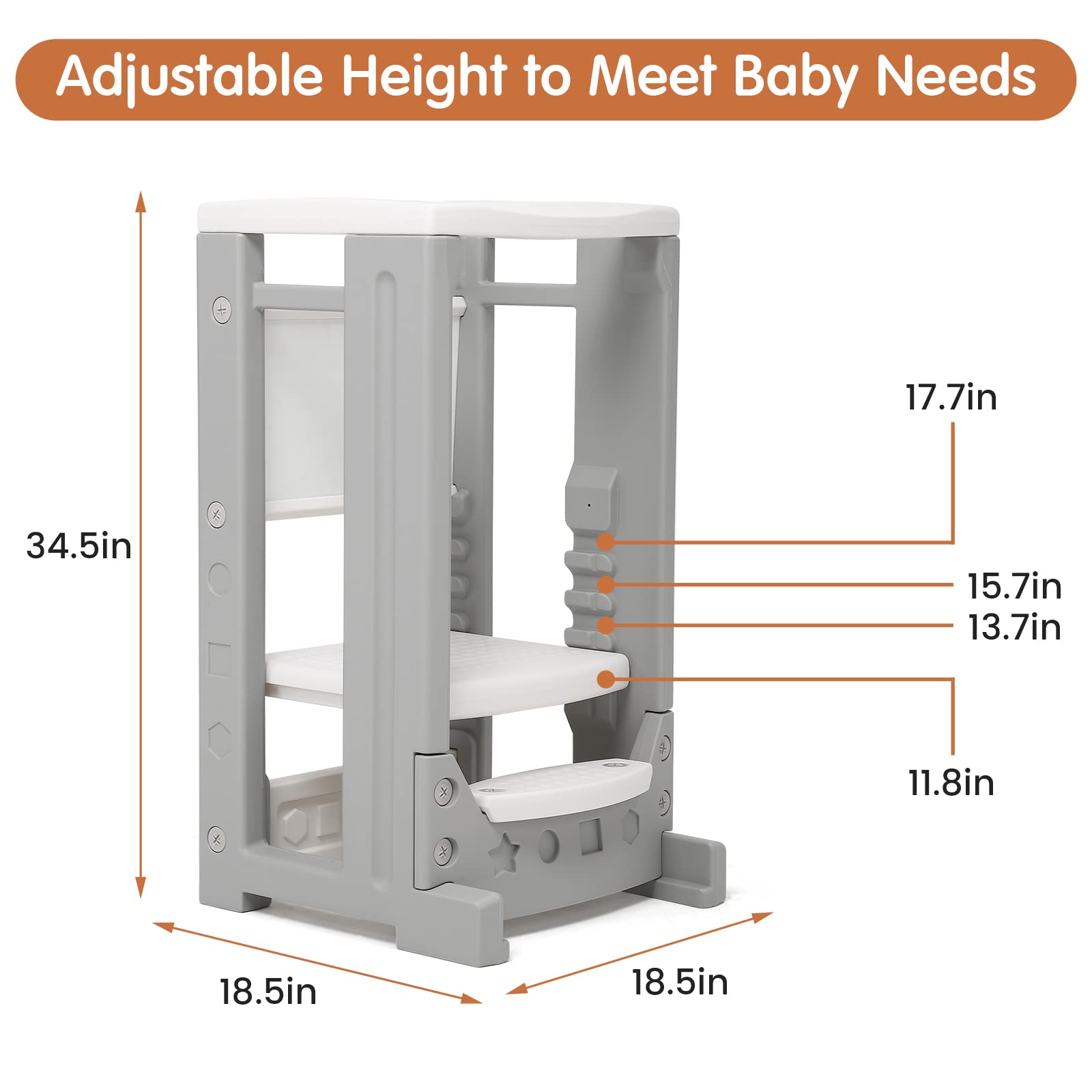 Toddler Tower - Toddler Standing Tower for Kitchen Counter & Sink, Kids Kitchen Step Stool Helper, Anti-tip Structure More Stable, with Dry Erase Board, Ages 18 Months to 5 Years (Grey)