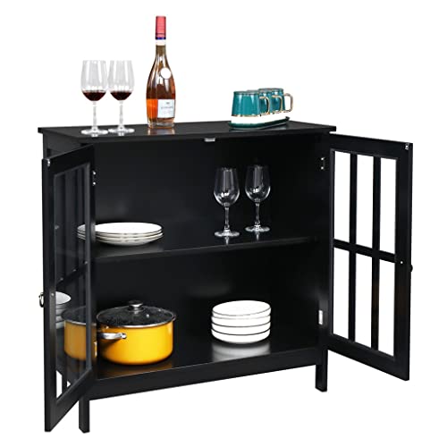 SEASD Wood Kitchen Accent Buffet Sideboard Entryway Serving Storage Cabinet with Doors 80x36x80cm Disassembly