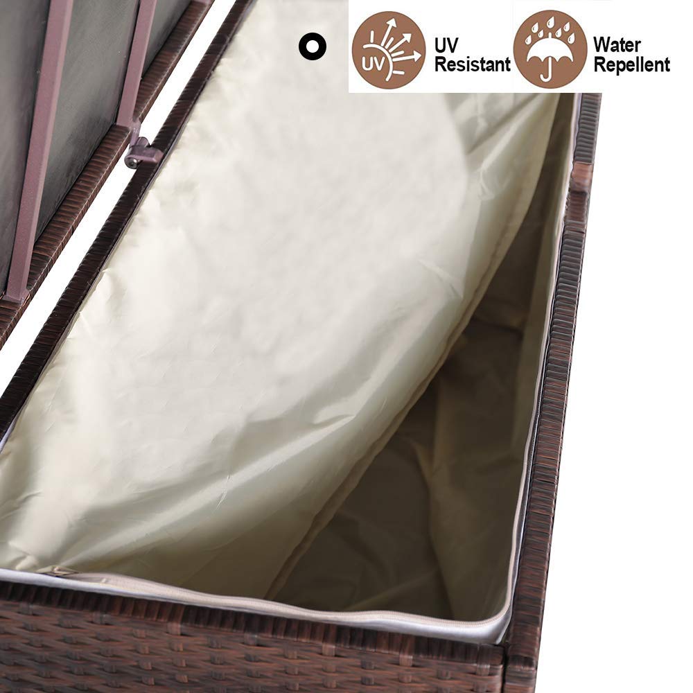 Patiorama Outdoor Wicker Storage Box Patio Aluminum Frame Espresso Brown Wicker Cushion Storage Bin Deck Box, 120 Gallon