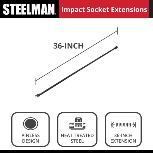 Steelman Pro 1/2-Inch Drive, 3/8-Inch Pinless Swivel Impact Extension, 36-Inch, Chromoly Steel with Black Oxide Finish, Maximum Torque Transfer Pinless Joint Design (79995)